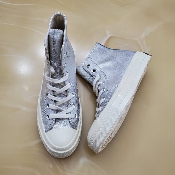 Converse | Shoes | Converse Metallic Silver Hi Top Leather Shoe | Poshmark